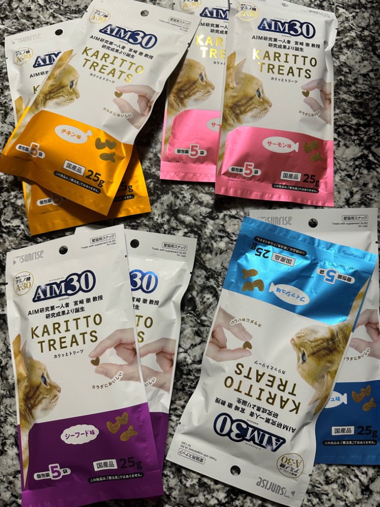 Sunrise（マルカン） キャットフード サンライズ AIM30 カリッとトリーツ 4種各1袋 セットA : チャーム charm ヤフー店 - 通販 - Yahoo!ショッピング