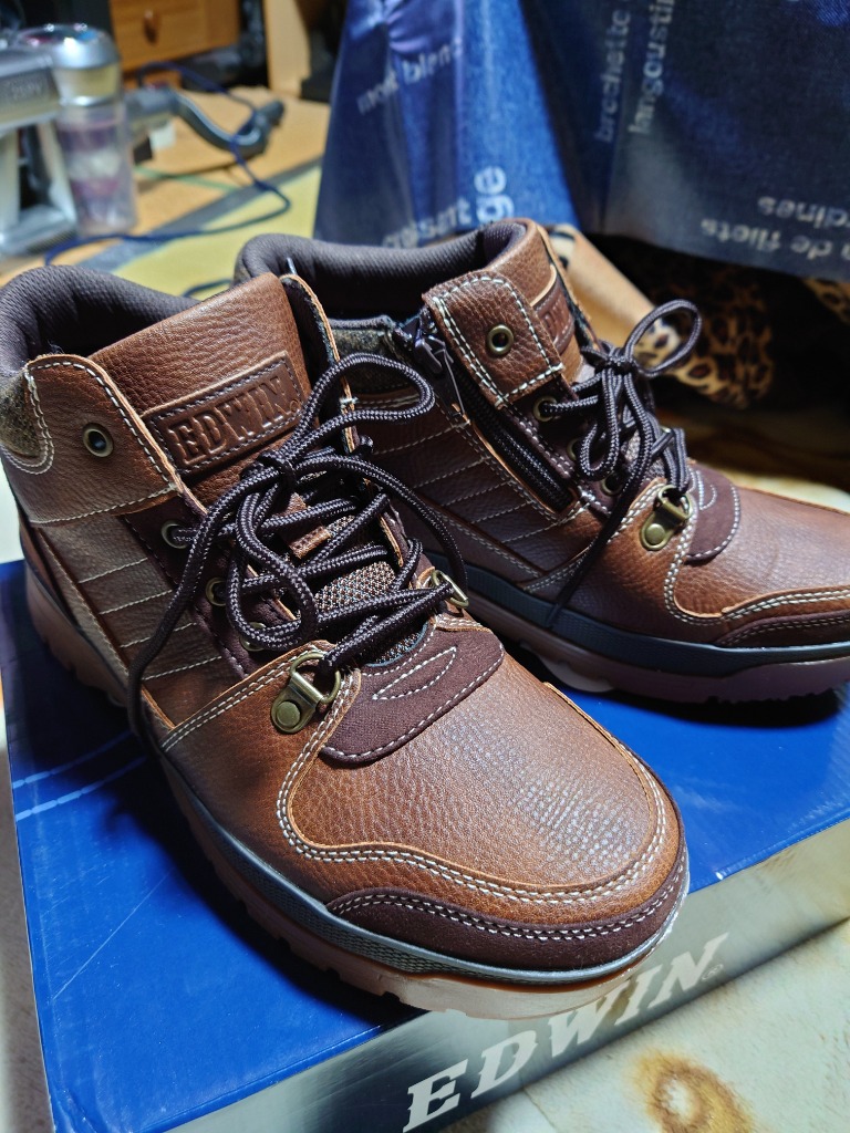 EDWIN エドウィン スニーカー ハイカット メンズ 防水 カジュアル アウトドア 耐滑 スニーカーブーツ PUレザー 幅広 3e ファスナー付き edm6560｜正規販売店 爆買 ...